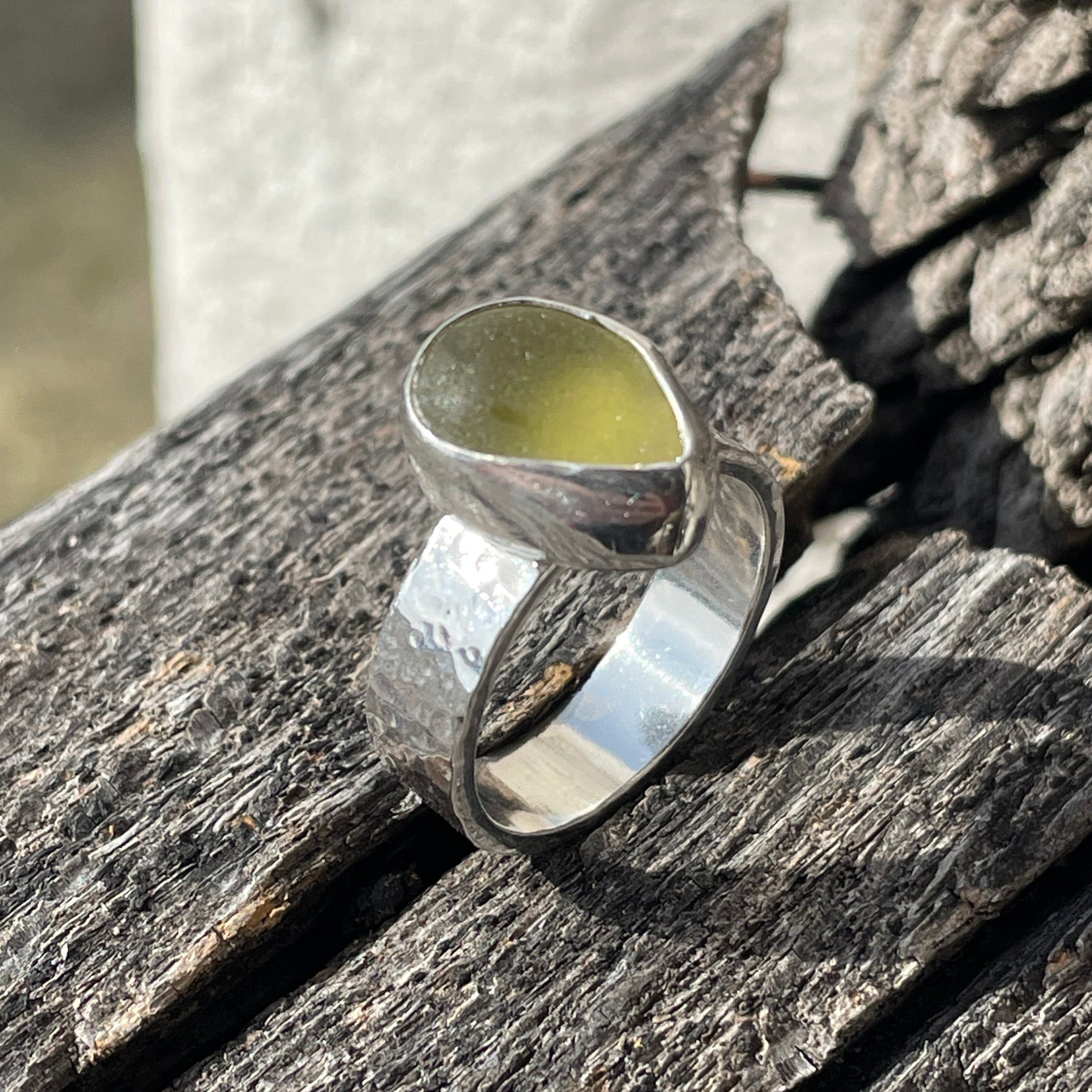 Chunky Olive Yellow Sea Glass Ring - Size 9 – RipTide Sea Glass Jewelry